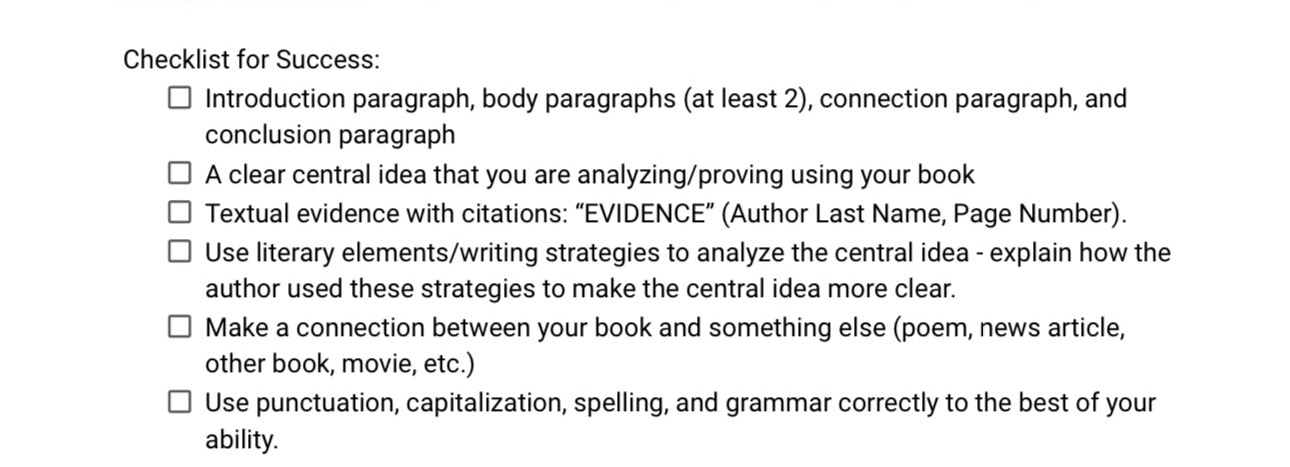 Checklist for Success:Introduction paragraph, body | Chegg.com