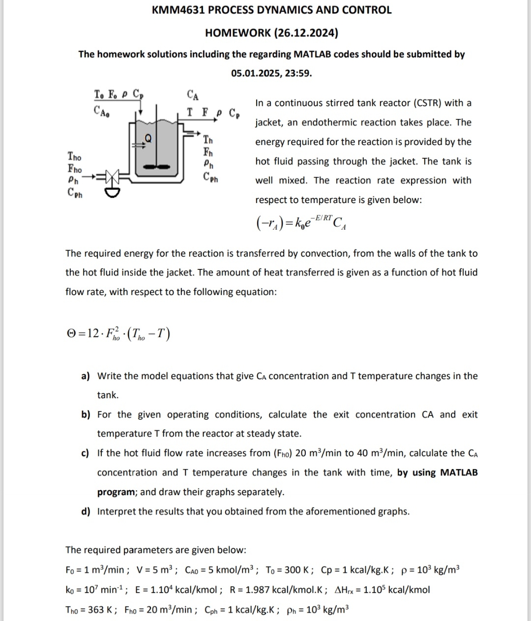 KMM4631 ﻿PROCESS DYNAMICS AND CONTROLHOMEWORK | Chegg.com