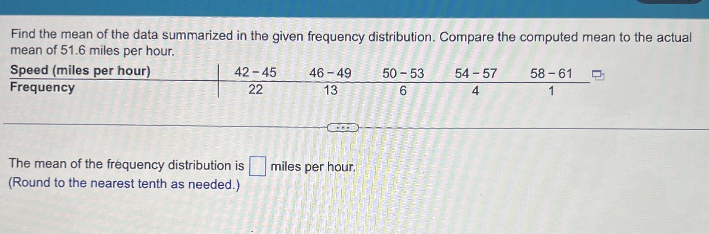 Solved Find the mean of the data summarized in the given | Chegg.com