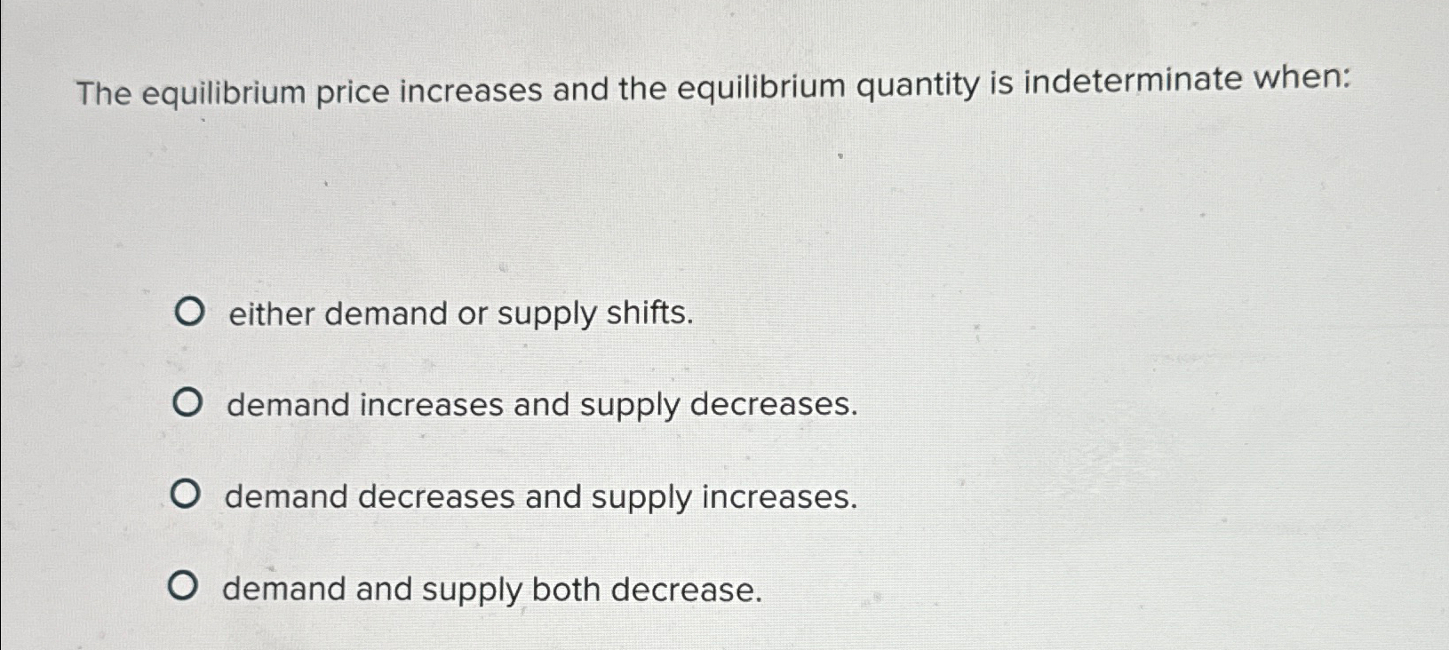 Solved The equilibrium price increases and the equilibrium | Chegg.com