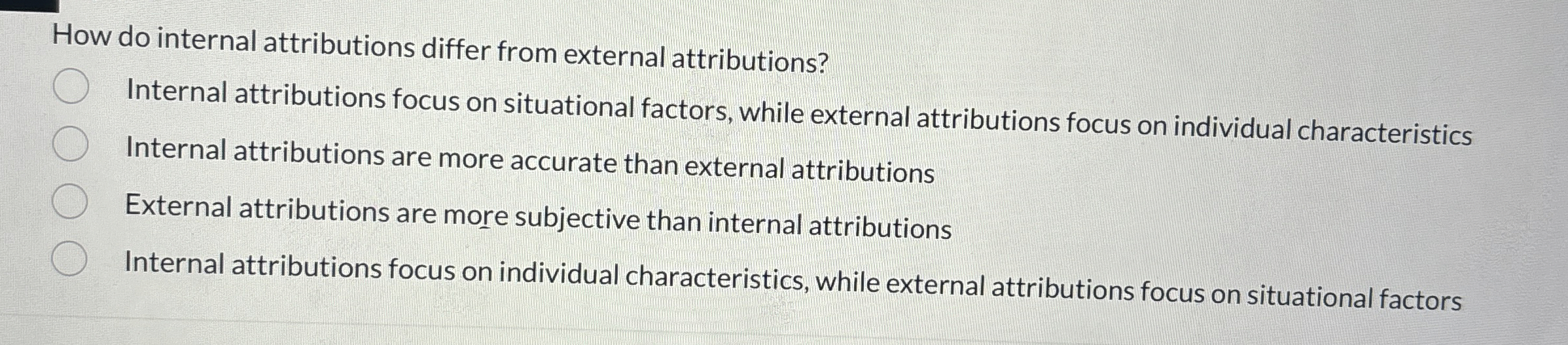Solved How do internal attributions differ from external | Chegg.com