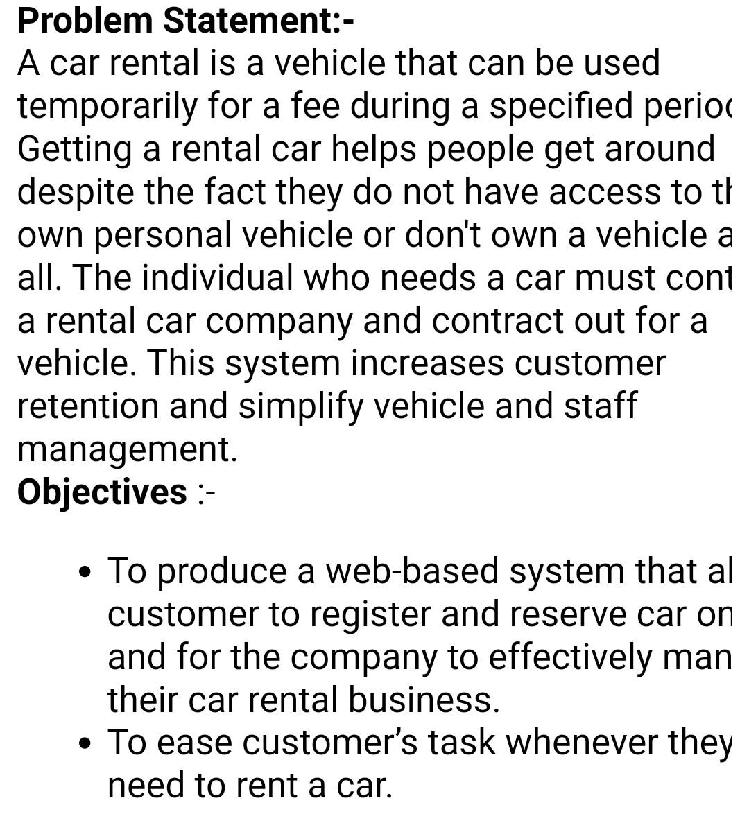 Solved Problem Statement:- A car rental is a vehicle that | Chegg.com