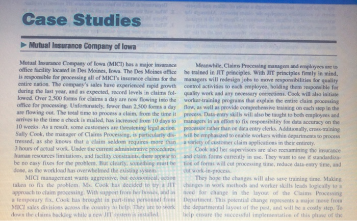 Solved Case Studies Mutual Insurance Company of lowa Mutual | Chegg.com