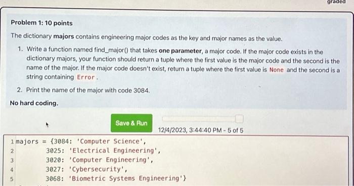 Solved The dictionary majors contains engineering major | Chegg.com