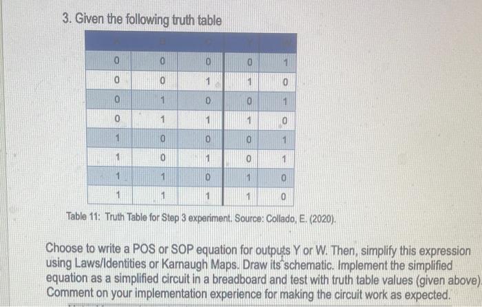 Solved 3. Given the following truth table Table 11: Truth | Chegg.com