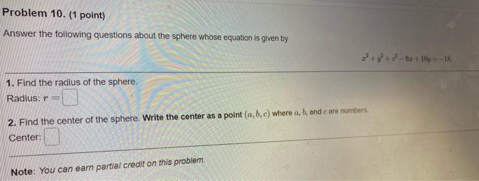 Solved Problem 10. (1 point) Answer the following questions | Chegg.com