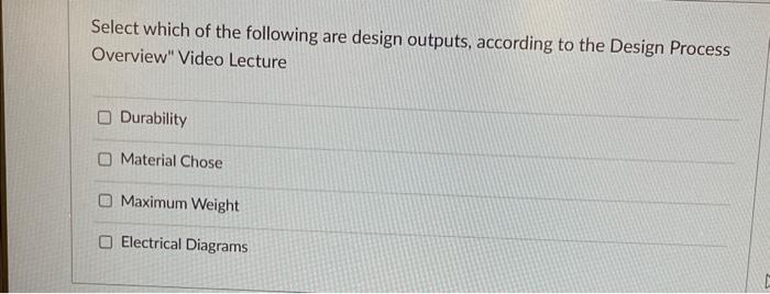 Solved Select which of the following are design outputs, | Chegg.com