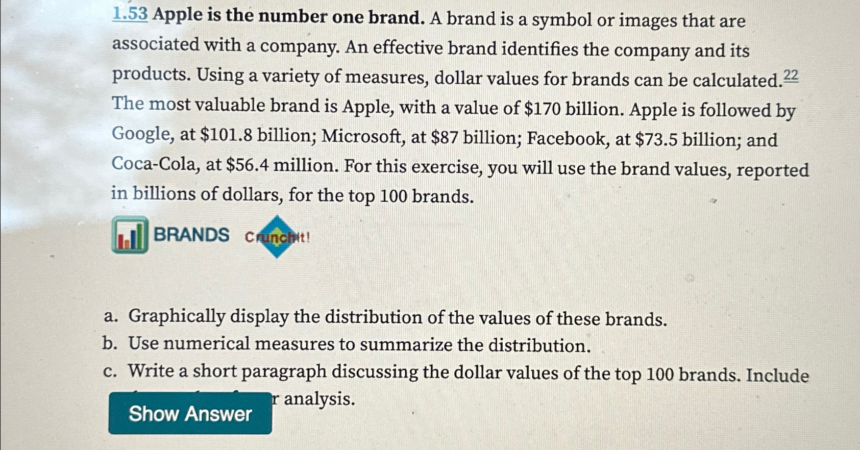 Solved 1.53 ﻿Apple is the number one brand. A brand is a | Chegg.com
