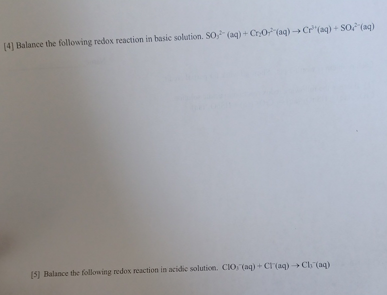 [4] ﻿Balance the following redox reaction in basic | Chegg.com
