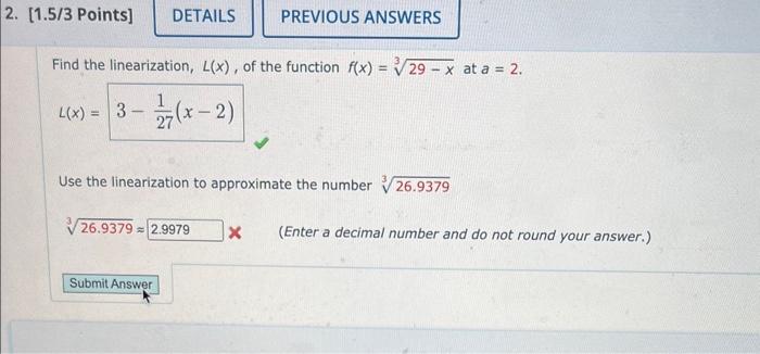 Solved Find The Linearization Lx Of The Function 8368