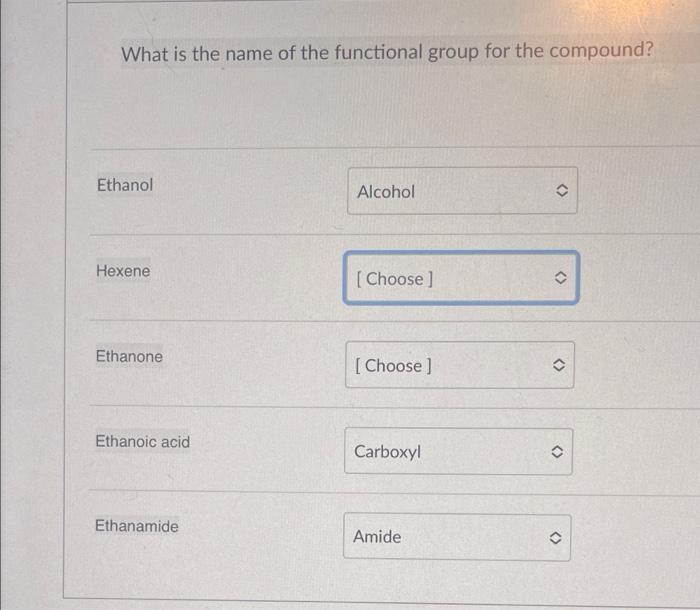 Solved What is the name of the functional group for the | Chegg.com
