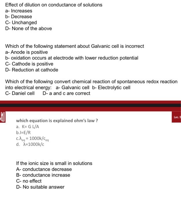 Solved Effect of dilution on conductance of solutions a- | Chegg.com