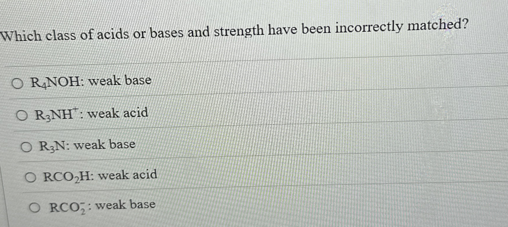 Solved Which class of acids or bases and strength have been | Chegg.com