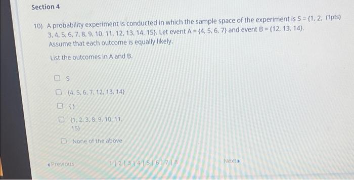 Solved Section 6 9) A probability experiment is conducted in | Chegg.com