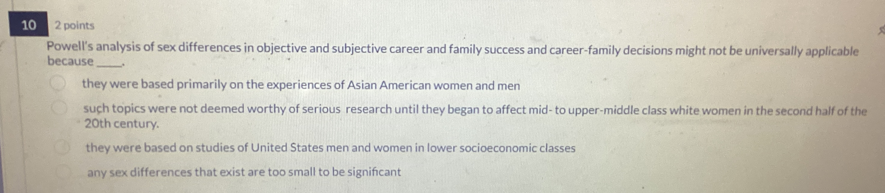 Solved 102 ﻿pointspowell S Analysis Of Sex Differences In