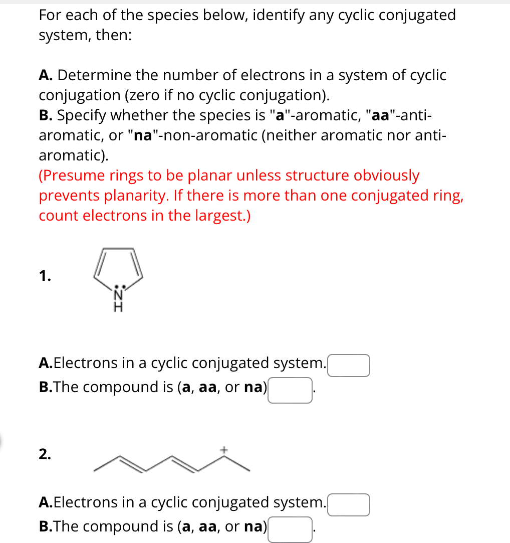 Solved For each of the species below, identify any cyclic | Chegg.com