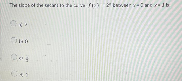 Solved The slope of the secant to the curve; f(x)=2x between | Chegg.com