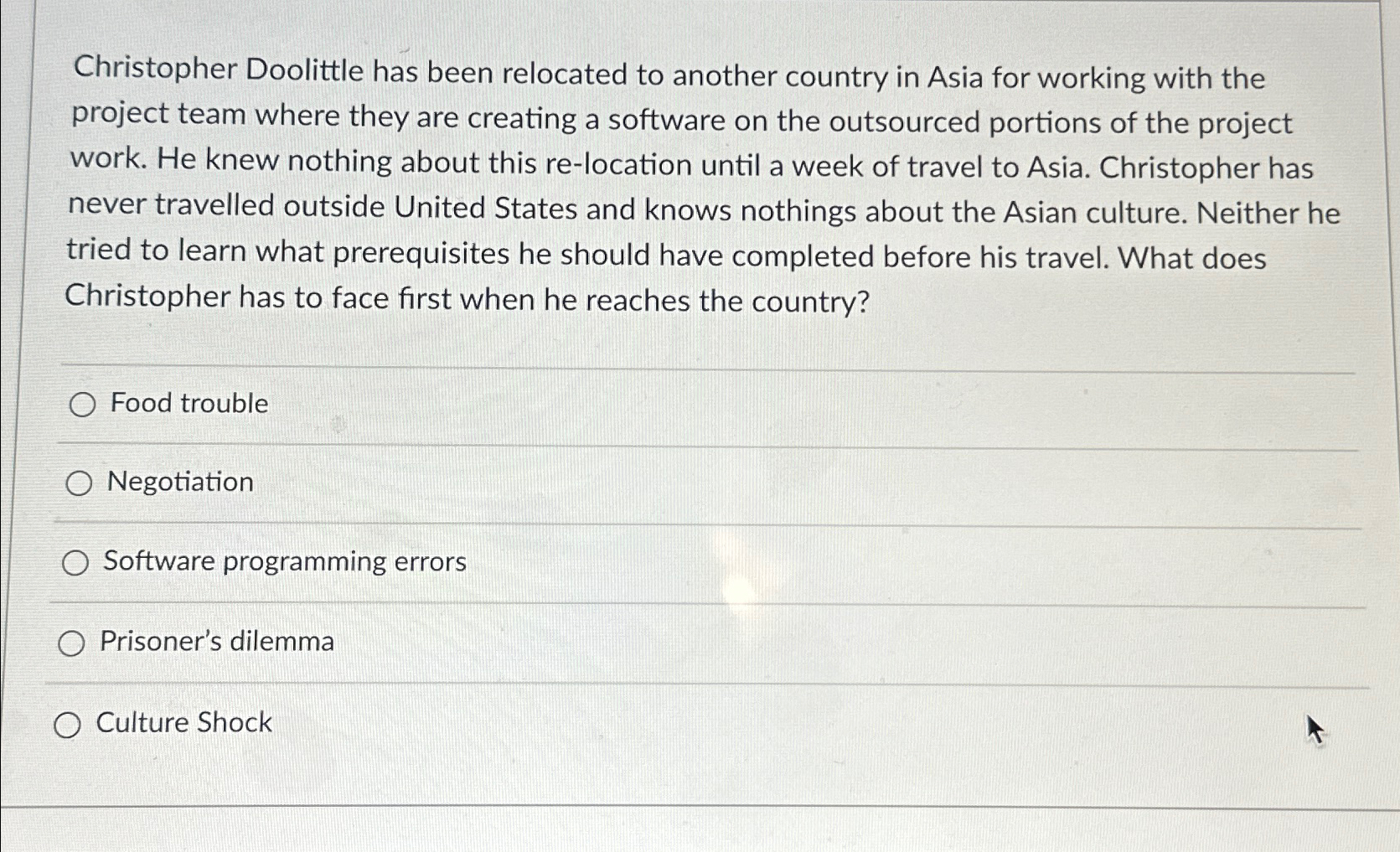 Solved Christopher Doolittle has been relocated to another | Chegg.com