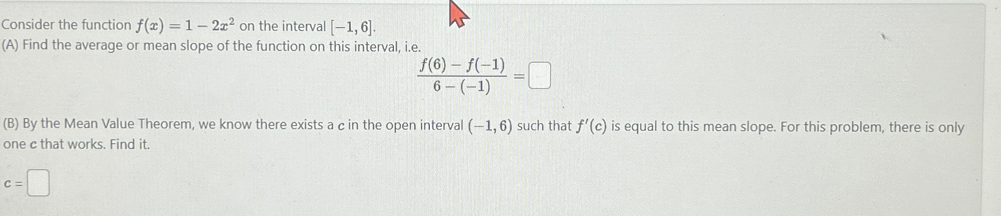 Solved Consider the function f(x)=1-2x2 ﻿on the interval | Chegg.com