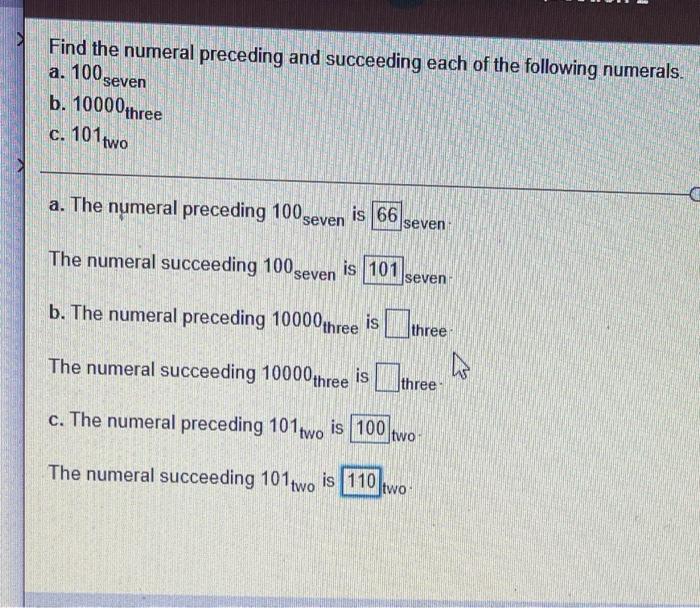 Solved Find the numeral preceding and succeeding each of the | Chegg.com