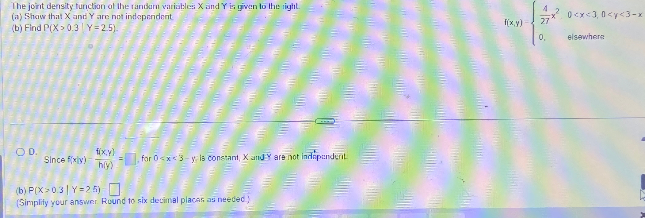 Solved The joint density function of the random variables x | Chegg.com