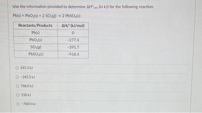 Solved Use the information provided to determine ΔH∘ nn ( in | Chegg.com