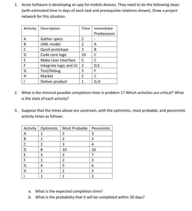 Solved 1. Acme Software is developing an app for mobile | Chegg.com