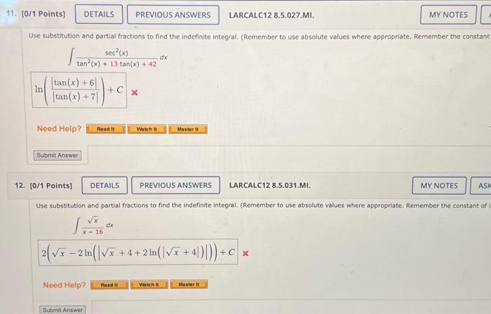 Solved Use substitution and partial fractions to find the | Chegg.com