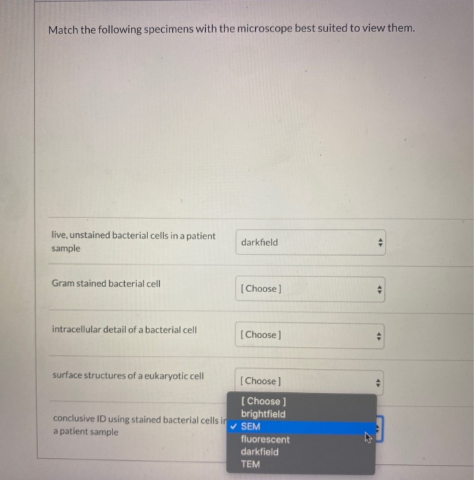 Solved match the following specimens with the microscope | Chegg.com