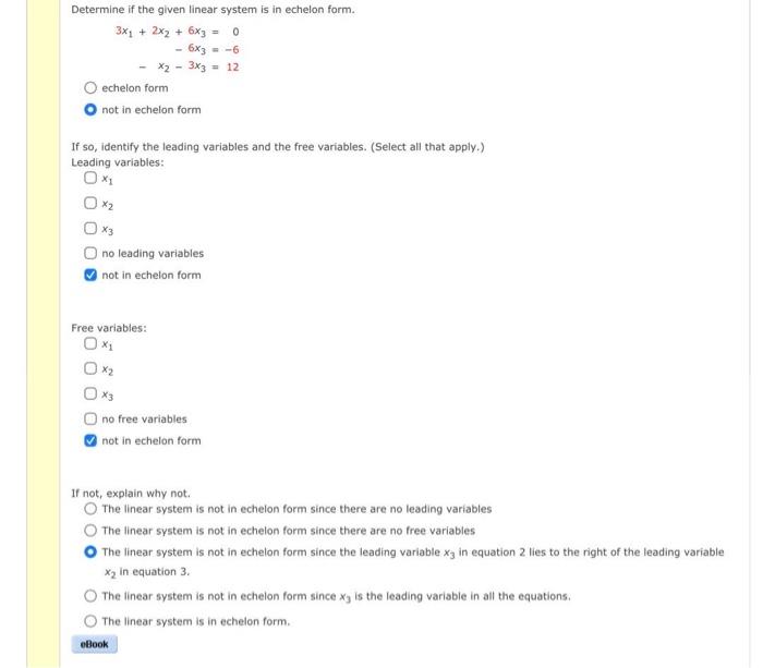 Solved Determine if the given linear system is in echelon | Chegg.com