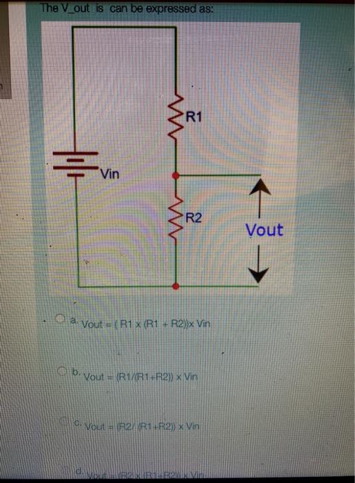Solved The V_out is can be expressed as: R1 Vin R2 Vout | Chegg.com