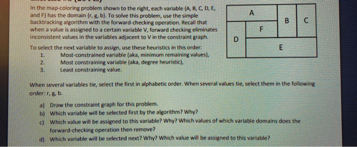 In the map-coloring problem shown to the right, each | Chegg.com