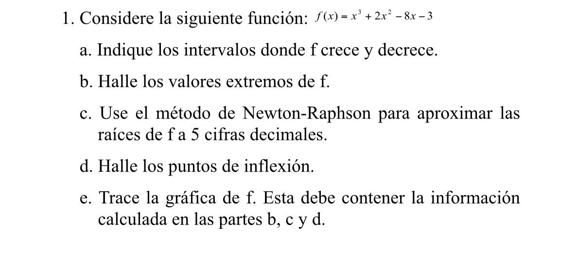 Solved Considere la siguiente función: f(x)=x3+2x2-8x-3a. | Chegg.com