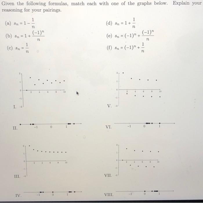 Solved Given the following formulas, match each with one of | Chegg.com