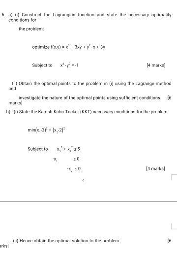 6. a) O Construct the Lagrangian function and state | Chegg.com