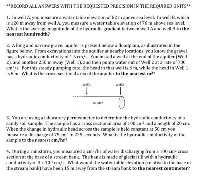 Solved 1. In well A, you measure a water table elevation of | Chegg.com