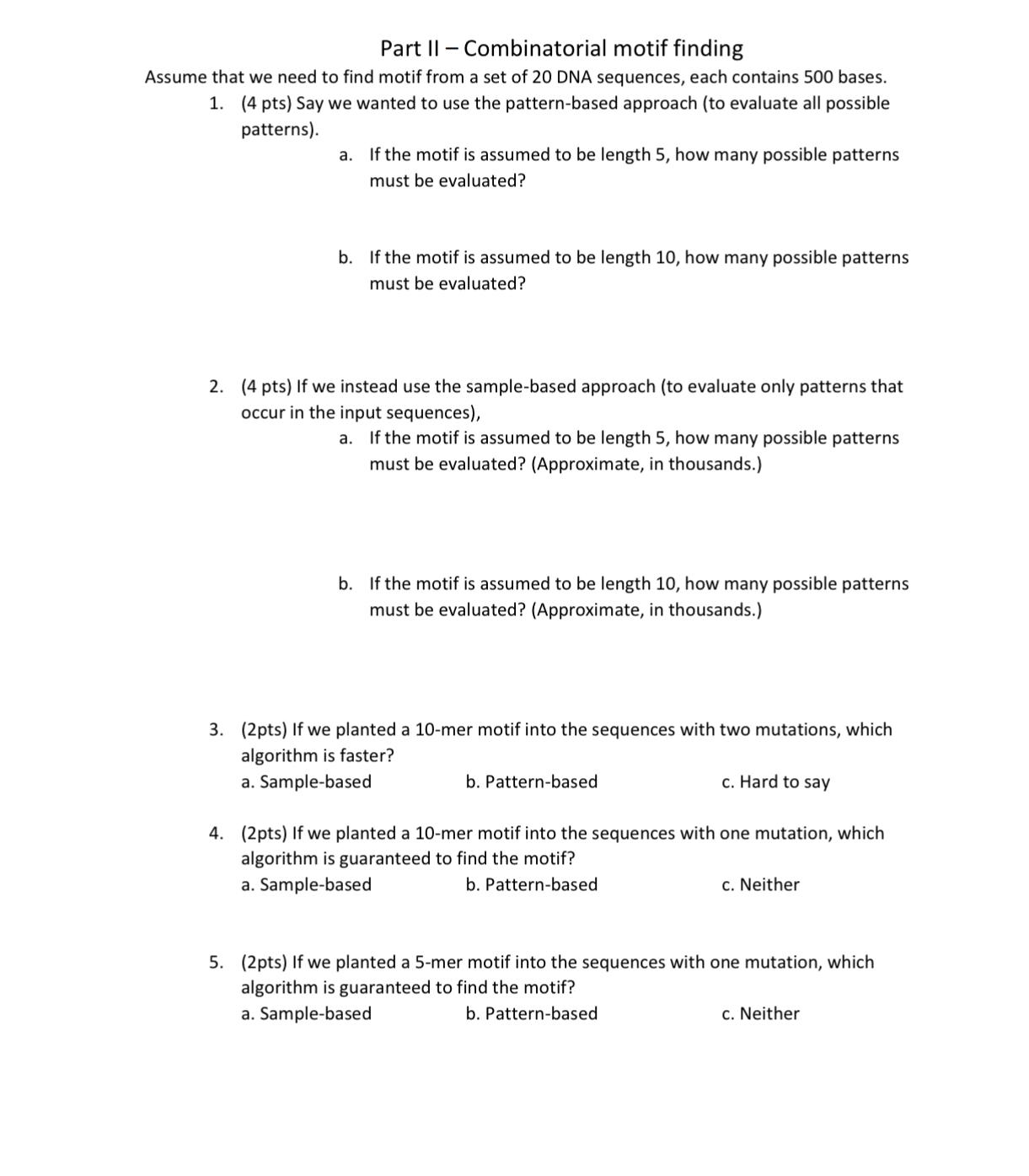 Solved Part Ii ﻿combinatorial Motif Findingassume That We