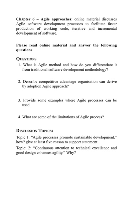 Solved Chapter 6 - Agile approaches: online material | Chegg.com