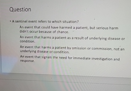Solved QuestionA sentinel event refers to which situation?An | Chegg.com