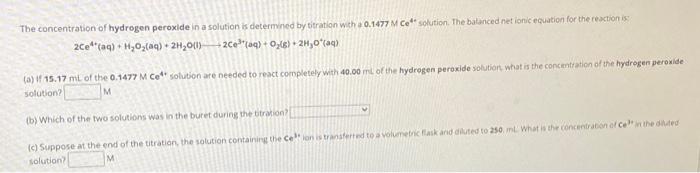 Solved The concentration of hydrogen peroxide in a solution | Chegg.com