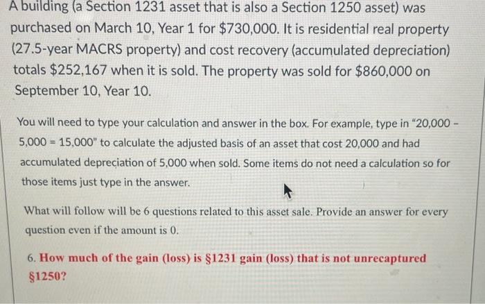 Solved A building (a Section 1231 asset that is also a | Chegg.com