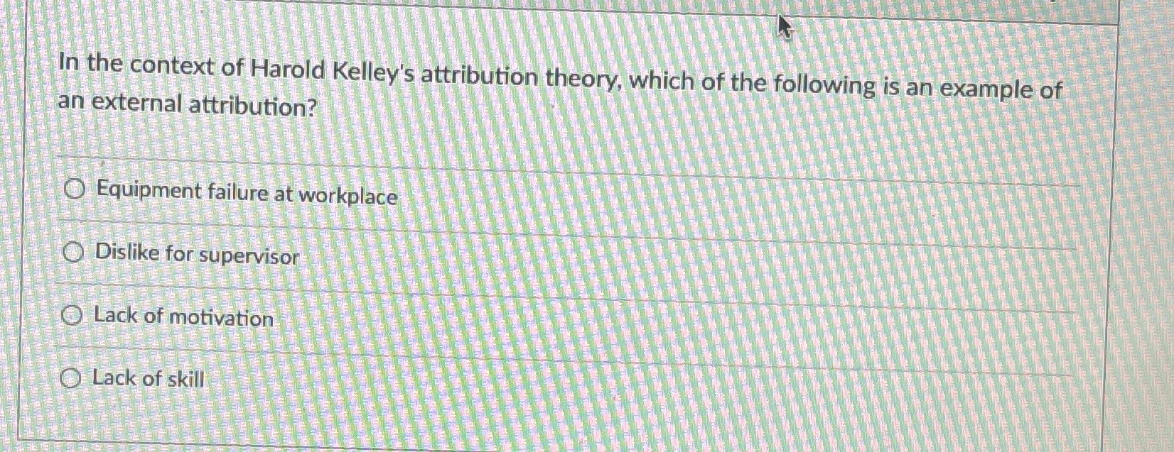 Solved In the context of Harold Kelley's attribution theory, | Chegg.com