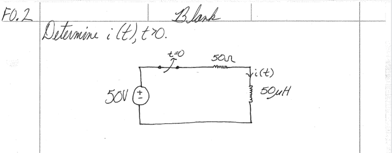 Solved F0.2I BlankDetermine i(t),t>0. | Chegg.com