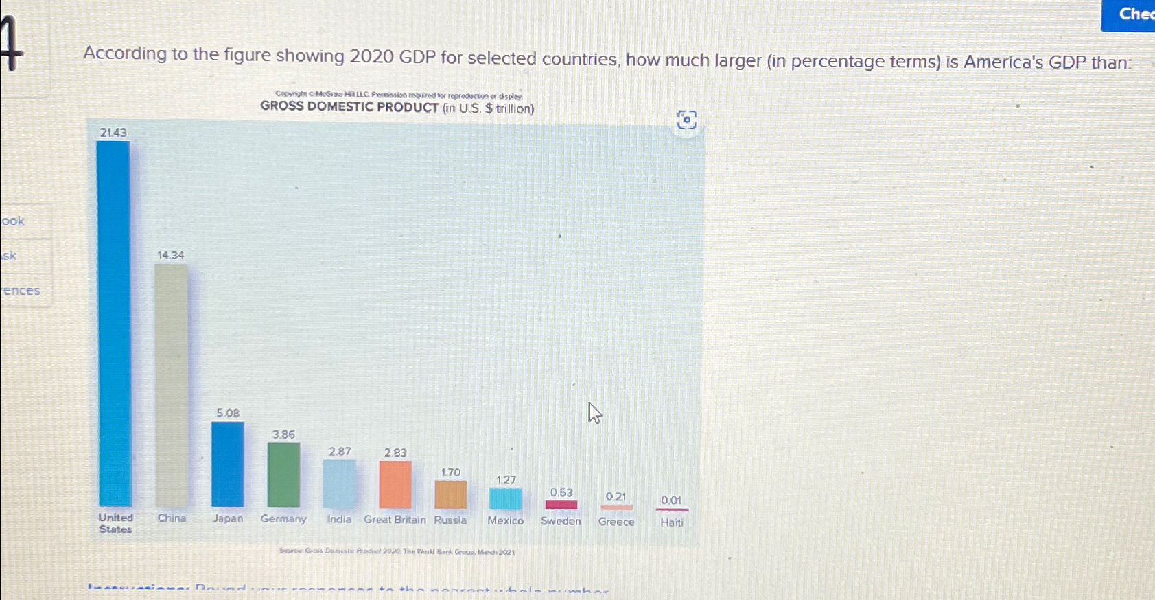 Solved ChecAccording to the figure showing 2020 ﻿GDP for | Chegg.com