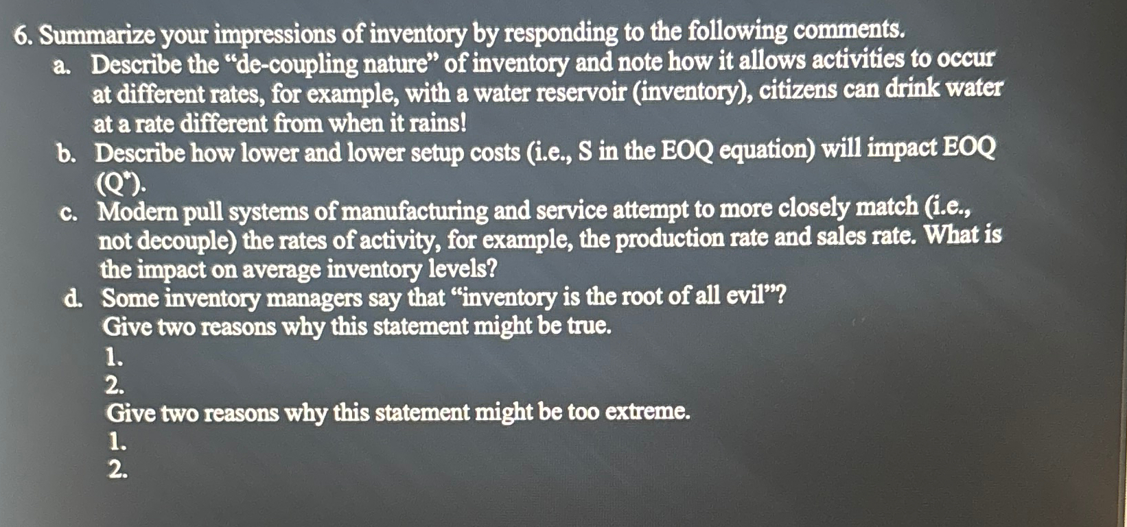 Solved Summarize your impressions of inventory by responding | Chegg.com