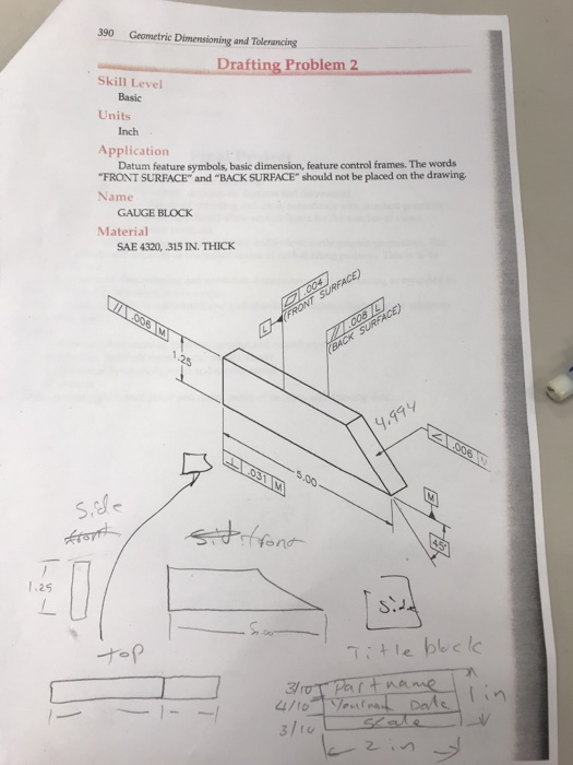 Solved 390 Geometric Dimensioning and Tolerancing Drafting | Chegg.com