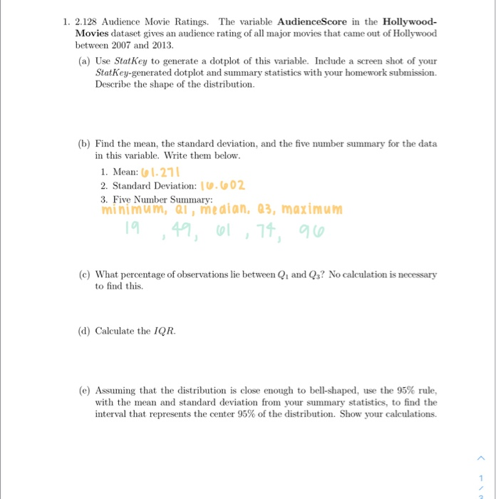 Solved 1. 2.128 Audience Movie Ratings. The variable | Chegg.com