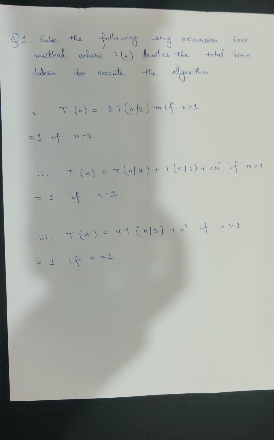 Solved tree 81. Solve the following using se cursion method | Chegg.com