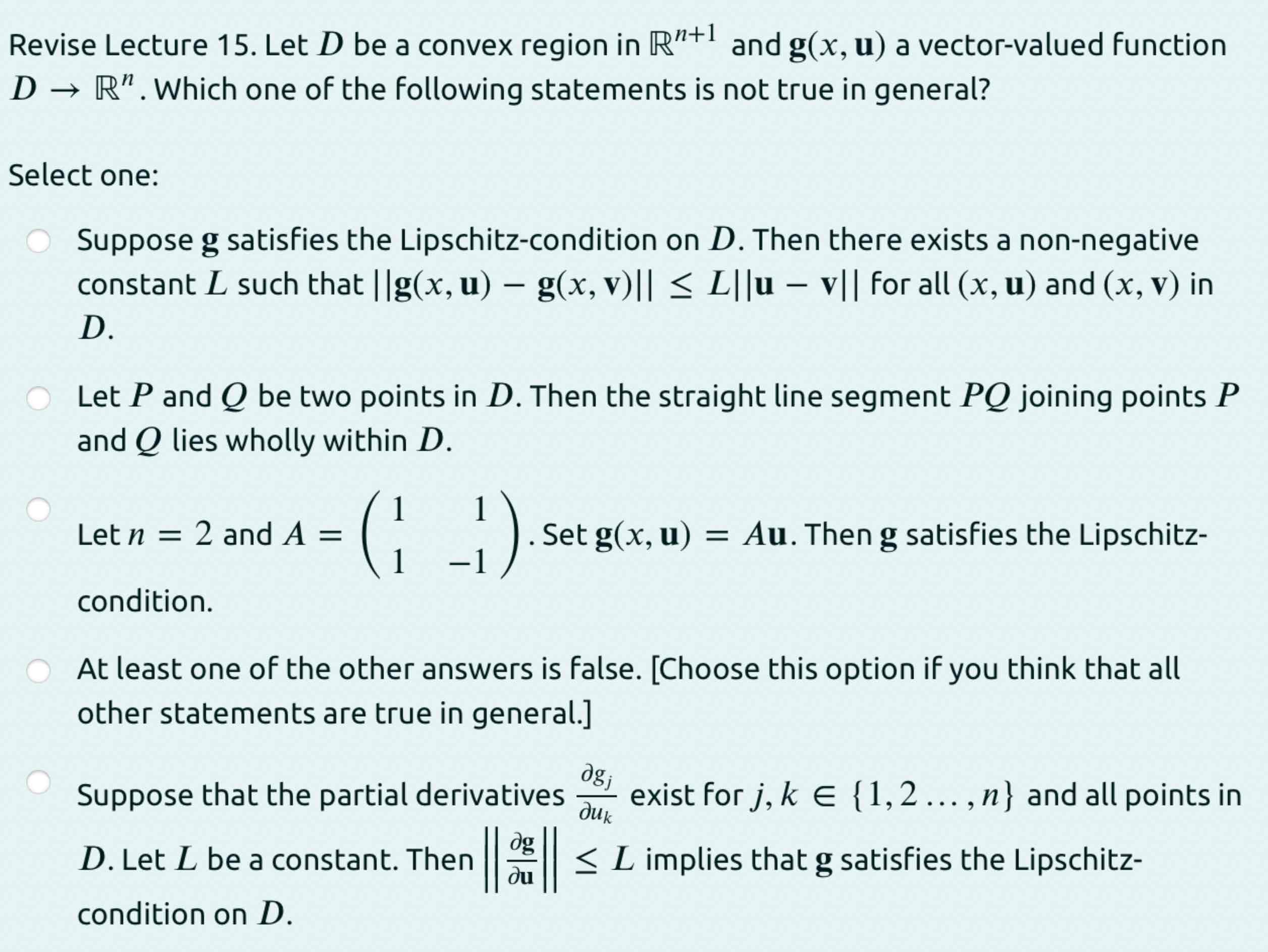 Revise Lecture 15. ﻿Let D ﻿be a convex region in Rn+1 | Chegg.com