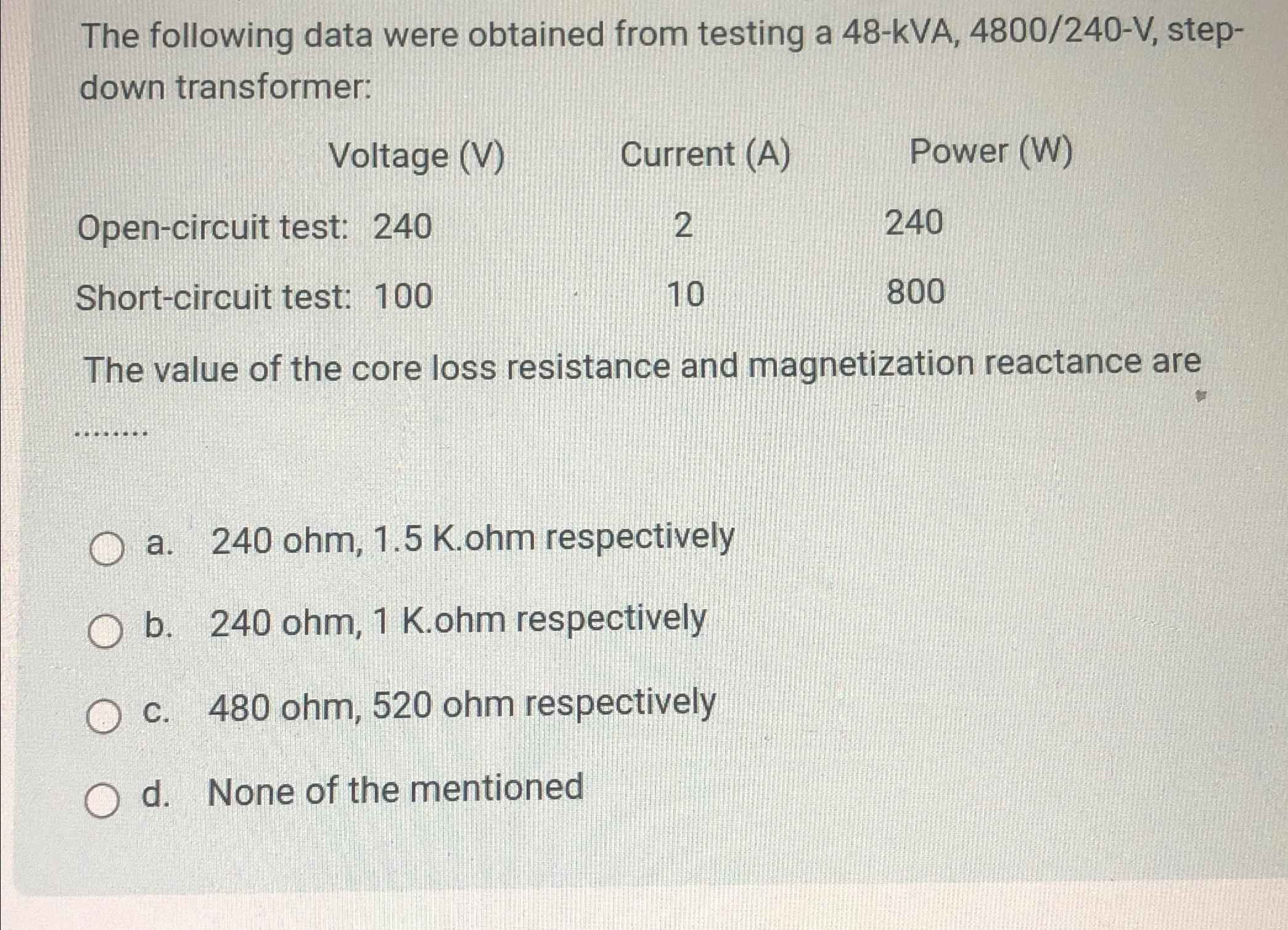 Solved The following data were obtained from testing a | Chegg.com